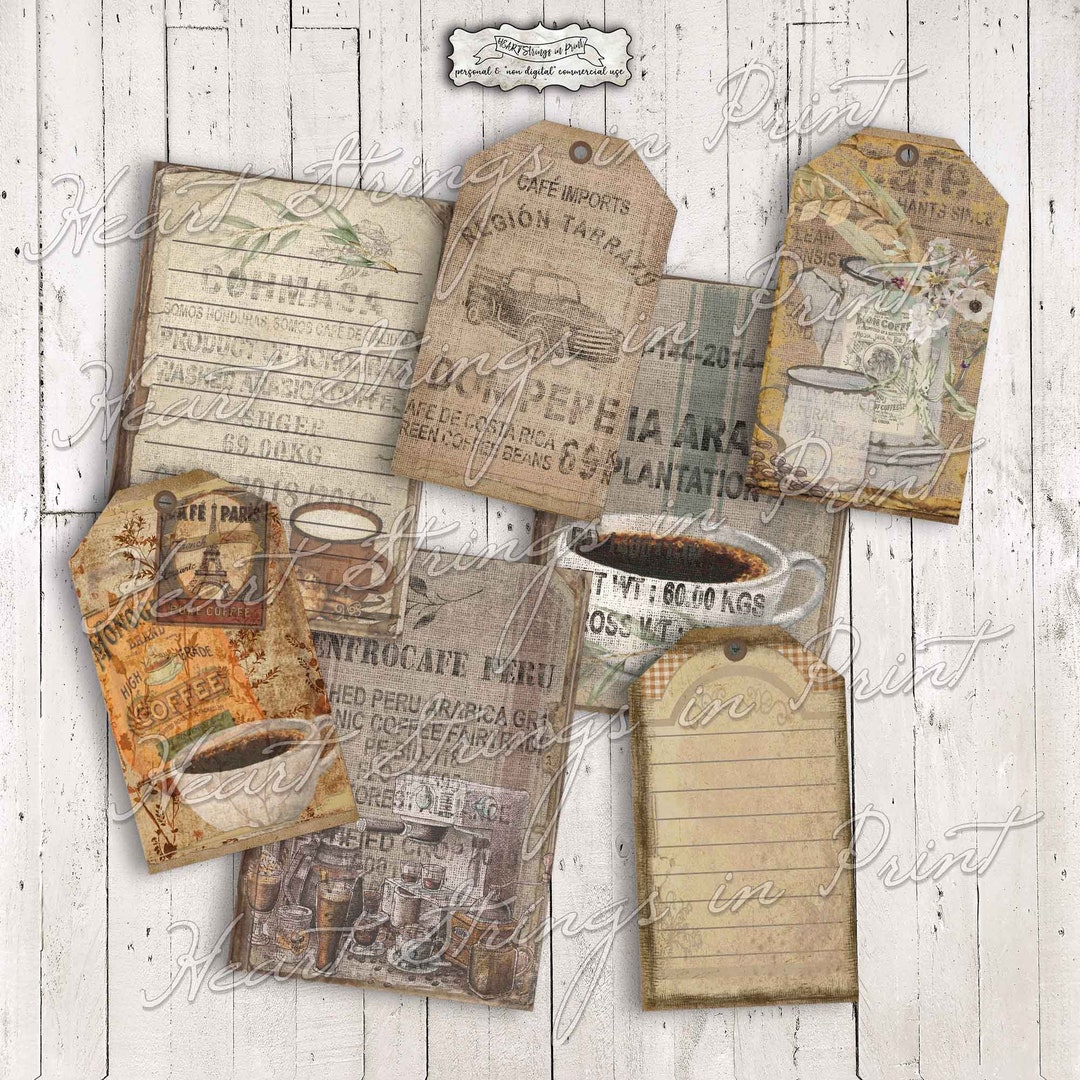 Coffee First Ephemera Tags and Journal Cards, Printable, Rustic Country ...
