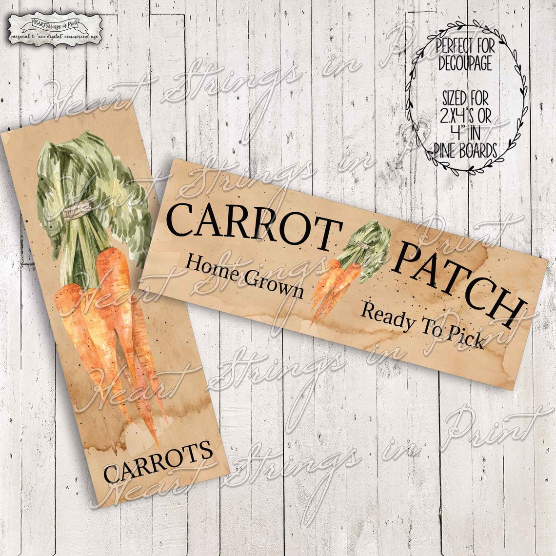 Springtime Carrot Patch Art Block Design, Collage, Shelf Sitter ...