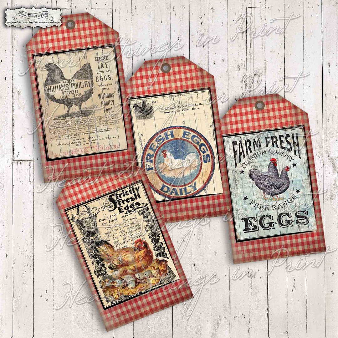 Farm Life Chickens Printable Tags, Gift Tags, 2x3.5 Inch, Collage Sheet ...