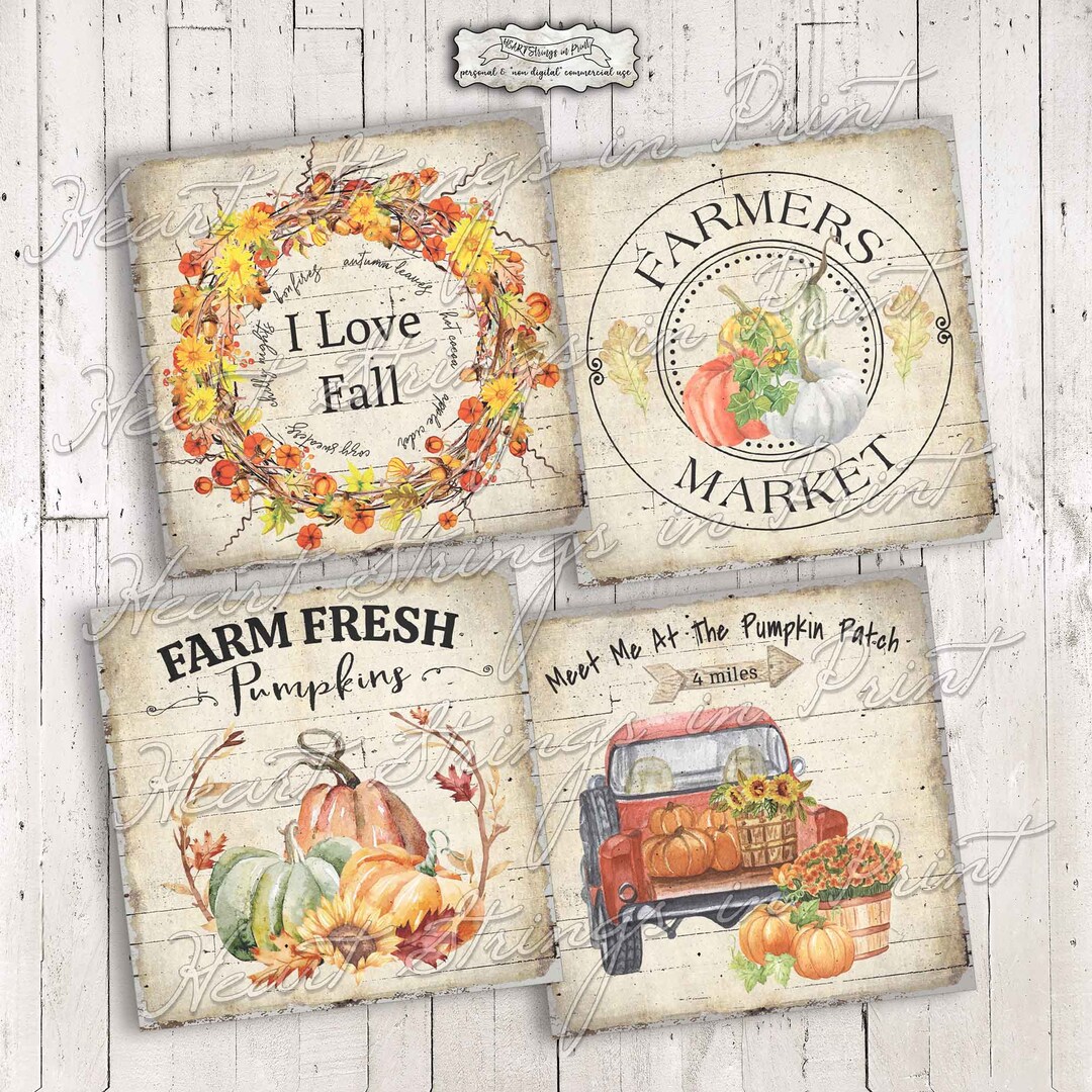 Autumn Collage Printable, 4x4 Image Collage Sheet, Primitive, Instant ...