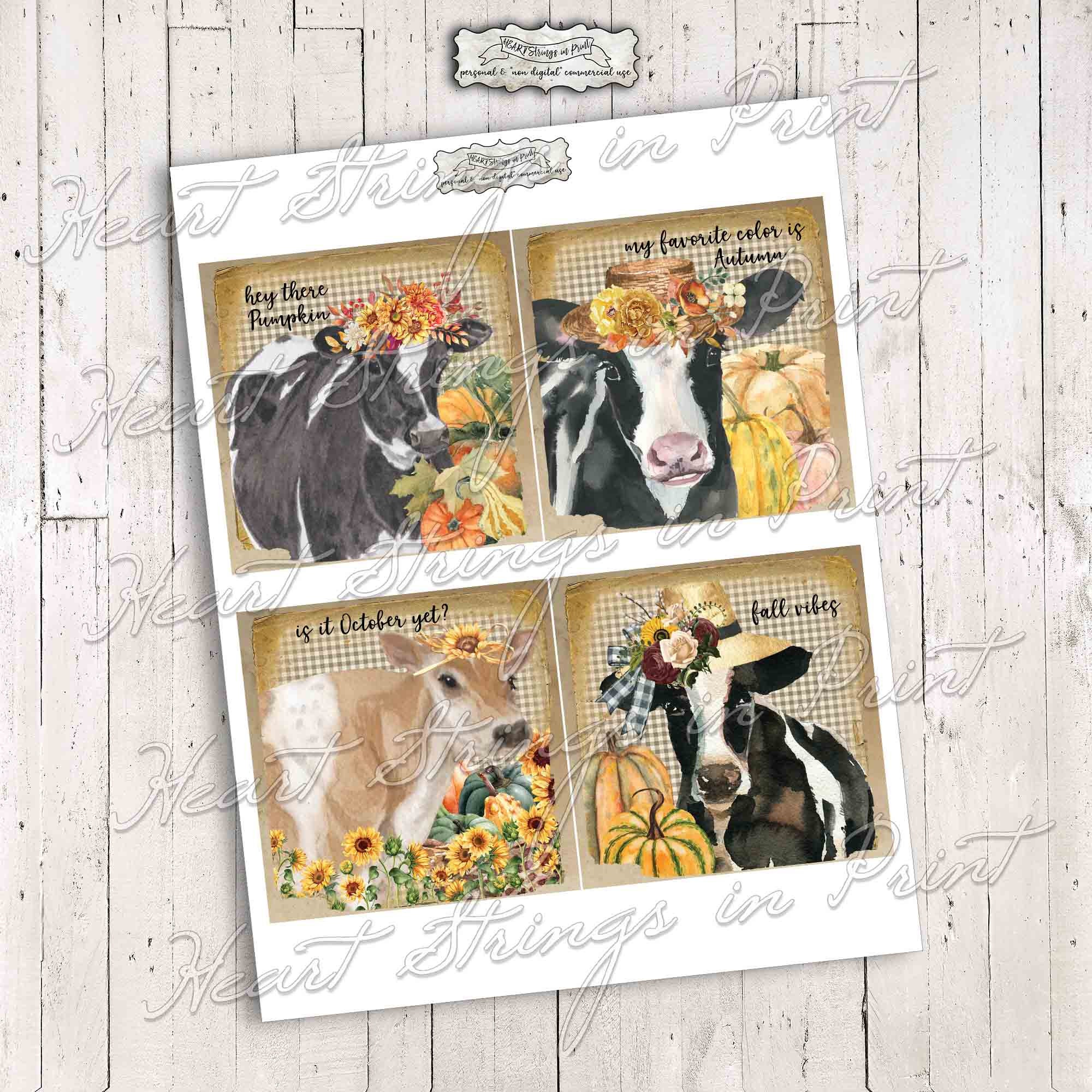 Autumn Cows Printable 4x4 Image Collage Sheet Primitive - Etsy