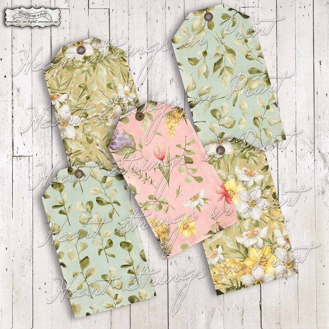 Hello Spring Floral Printable Tags, Gift Tags, 2x3.5 Inch, Collage ...