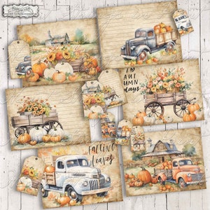 Vintage Autumn Trucks and Wagon, Junk Journal Pages, Backgrounds ...