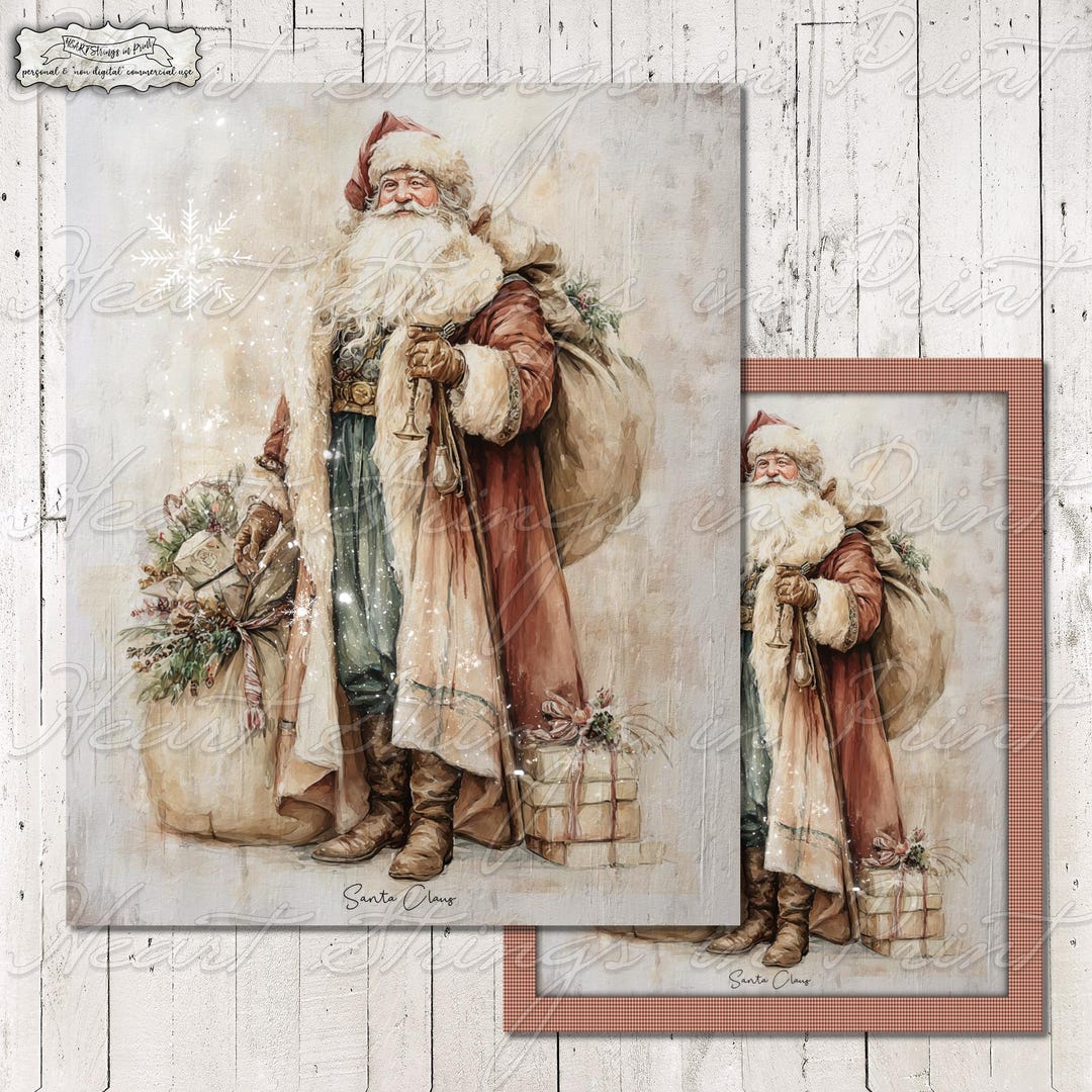Rustic Old World Father Christmas Print, Festive Santa Wall Art ...