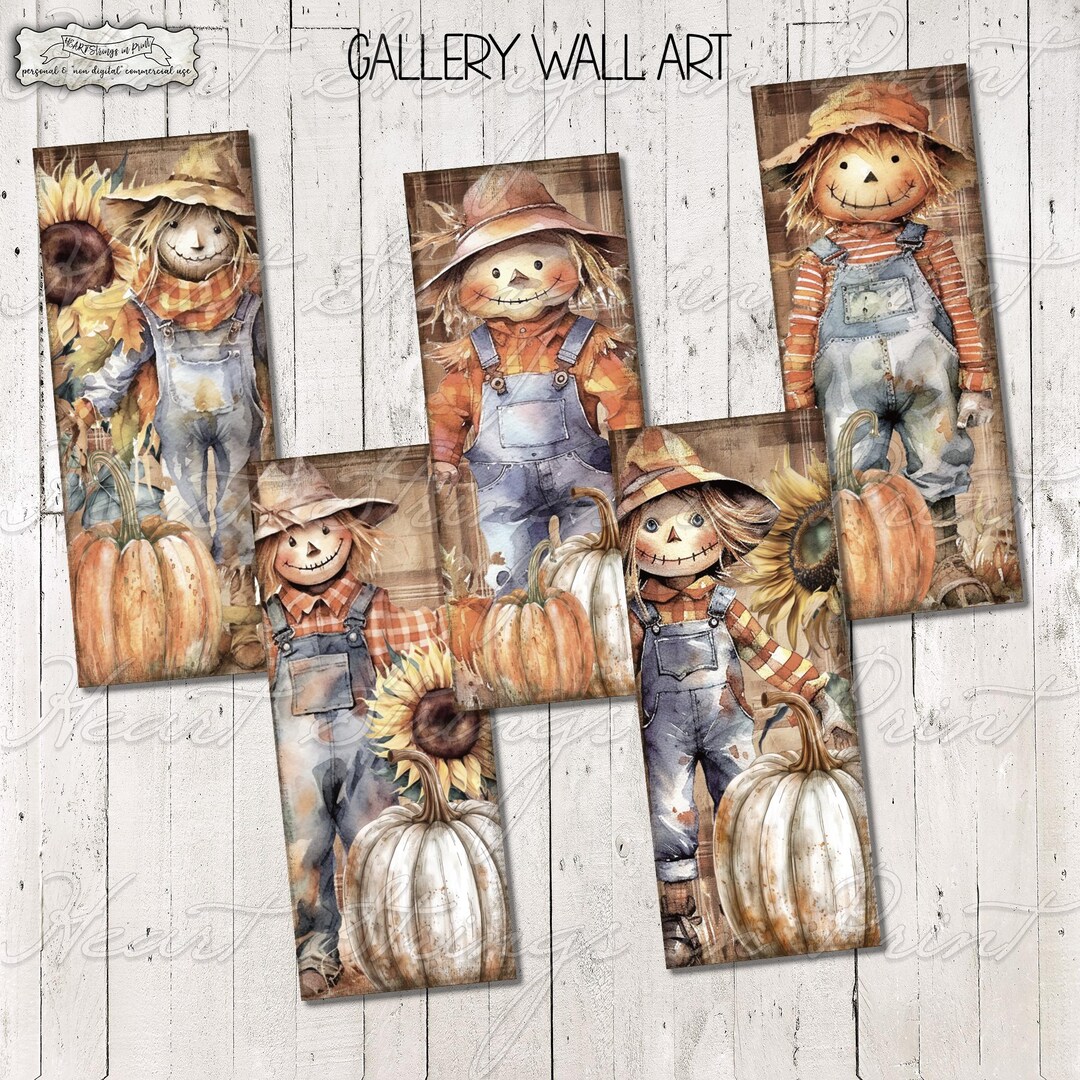 Rustic Scarecrows, 4x10 Each, Gallery Art Prints, Digital Designs, Fall ...