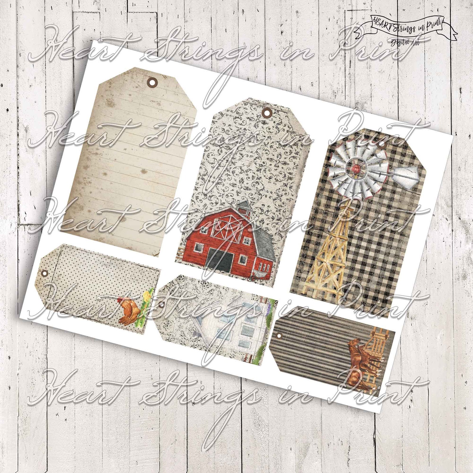 Down on the Farm Hang Tags, 2 Sizes, Ephemera, Collage, Digital ...