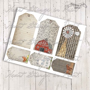 Down on the Farm Hang Tags, 2 Sizes, Ephemera, Collage, Digital ...