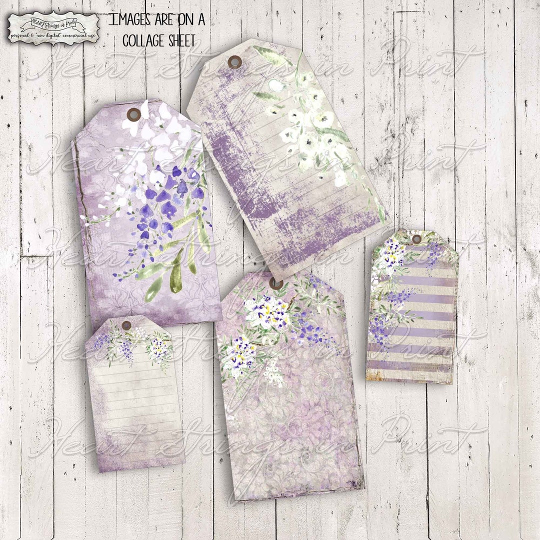 Wisteria and Lavender, Printable Tags, Gift Tags, 2 Sizes, Collage ...