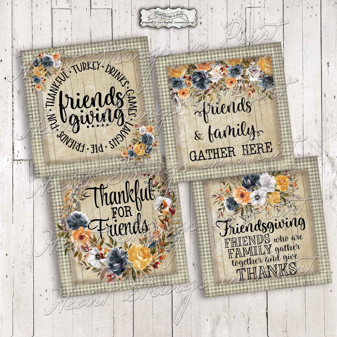 Autumn Friend Blessings Printable, 4x4 Image Collage Sheet, Primitive ...