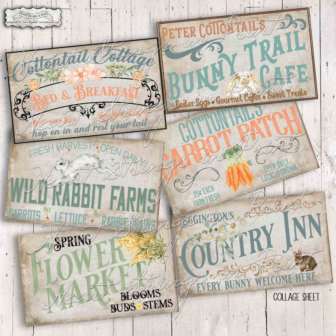 Festive Spring Signs 3x5 Image Collage Sheet, Primitive, Printable ...