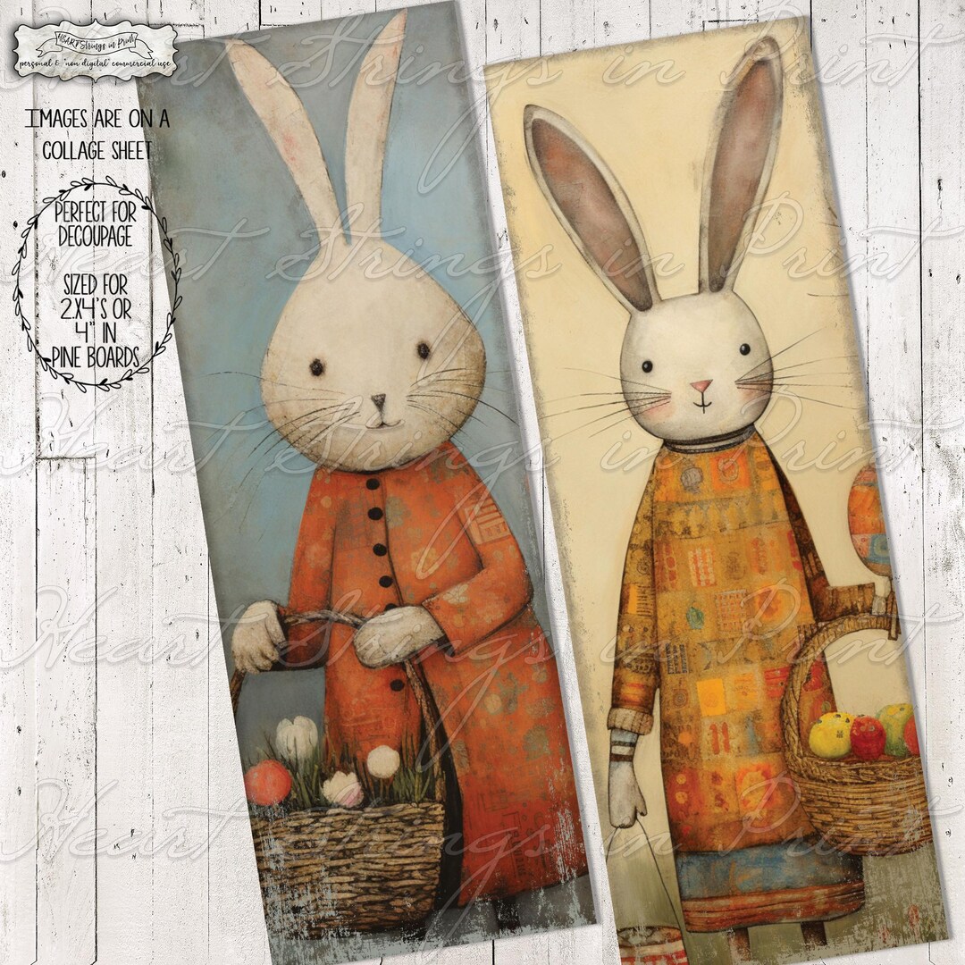 Prim Bunnies Printable, Spring, Easter, Farmhouse Style, DIY Decoupage ...