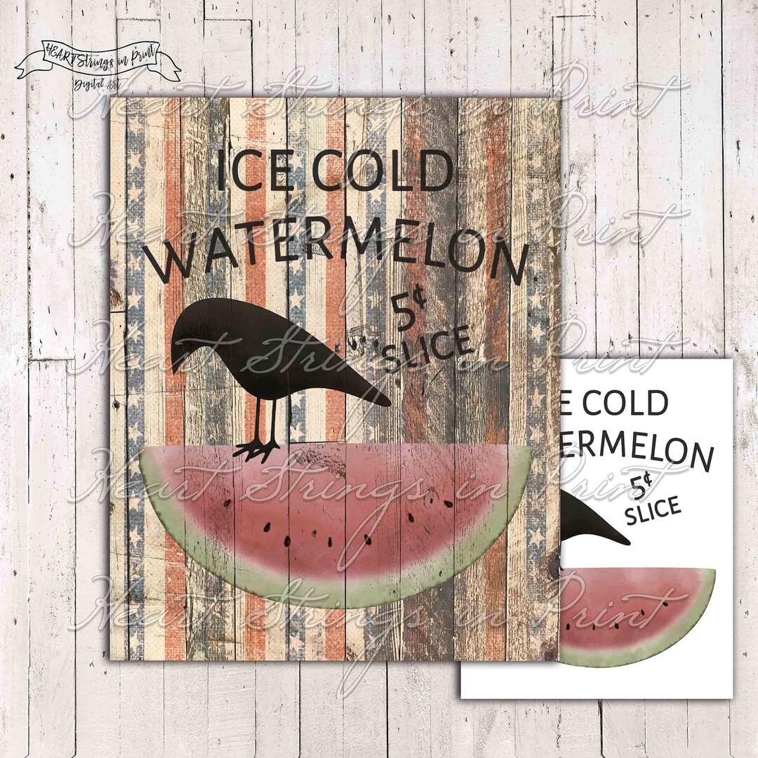 Ice Cold Watermelon 5 Cents Americana, Digital Art, 8x10 Sign, PNG ...