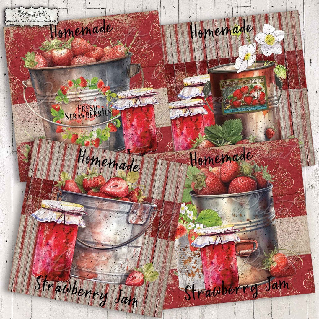 Homemade Strawberry Jam Printable, Coaster Designs, 4x4 Collage Sheet ...