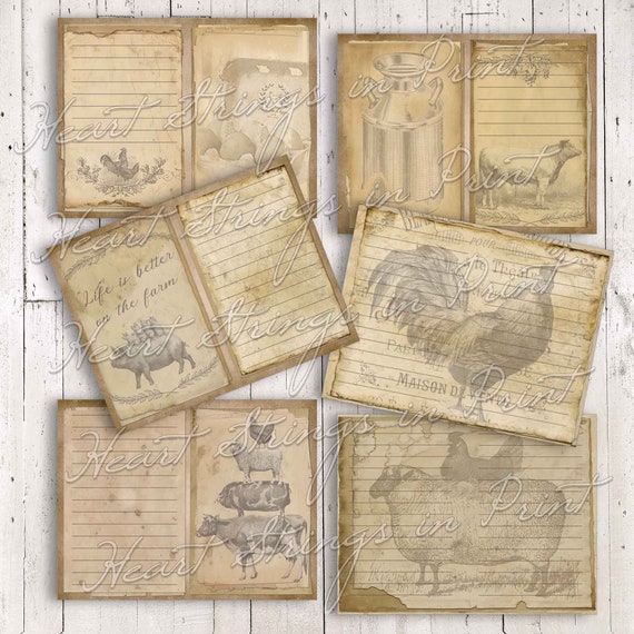 Vintage Farm Animal Junk Journal Pages Printable 8.5 X 11 | Etsy