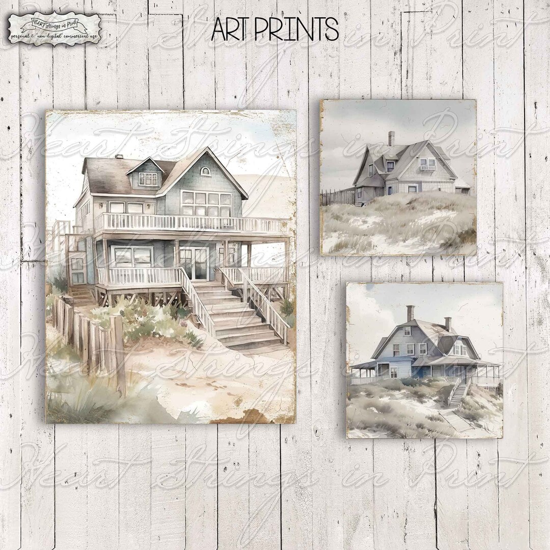 Summer Beach Houses, Art Print Set, Digital Designs, Wall Art Gallery ...