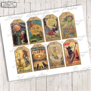 Vintage Halloween Printable Tags, Autumn Hang Tags, 2x3.5 Inch, Collage ...