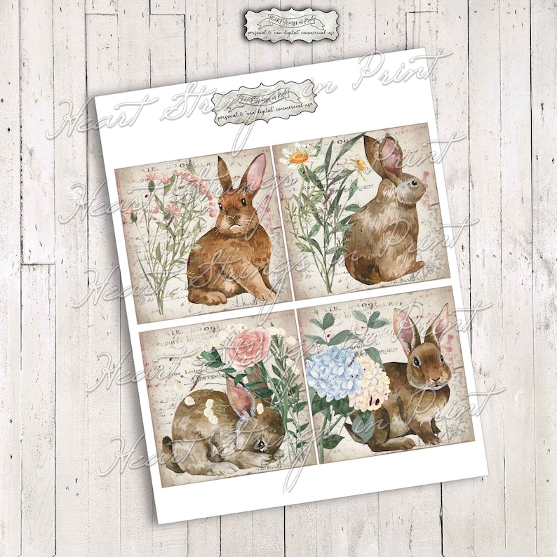 Vintage Rabbits Printable 4x4 Image Collage Sheet Primitive - Etsy