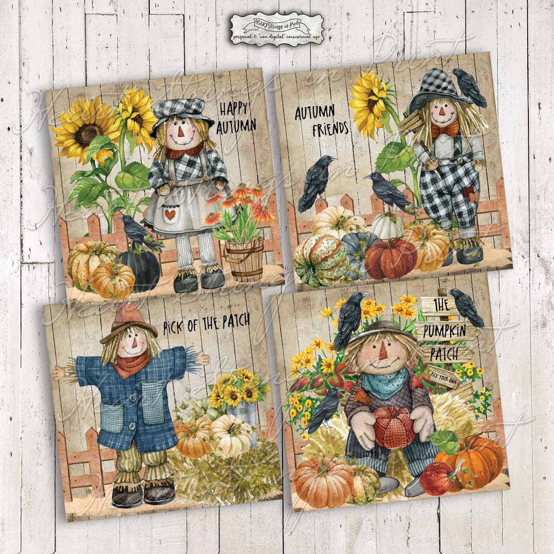 Scarecrow Autumn Fun Printable, 4x4 Image Collage Sheet, Ephemera ...