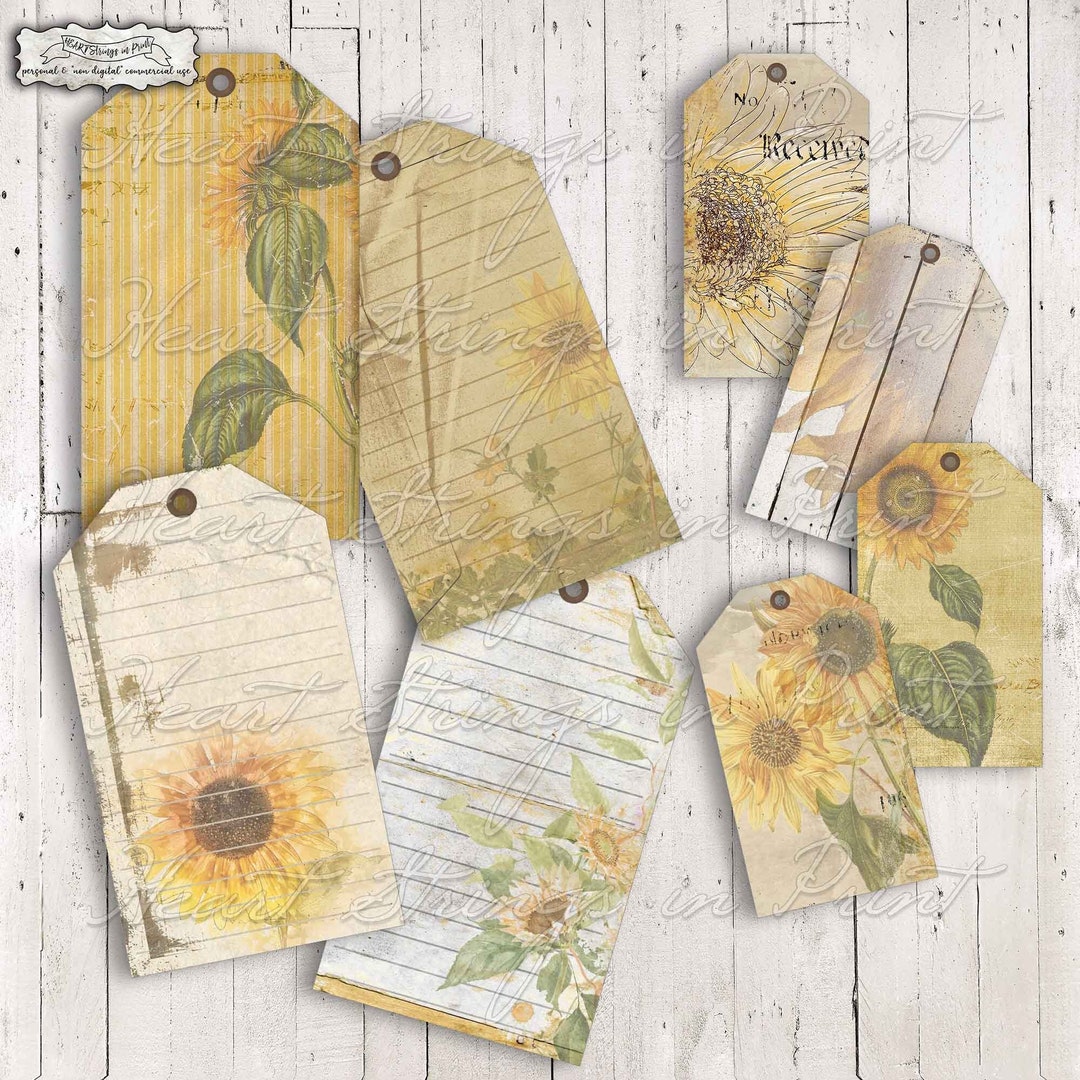 Sunflower Printable Tags, Gift Tags, 2 Sizes, Collage Sheet, Instant ...