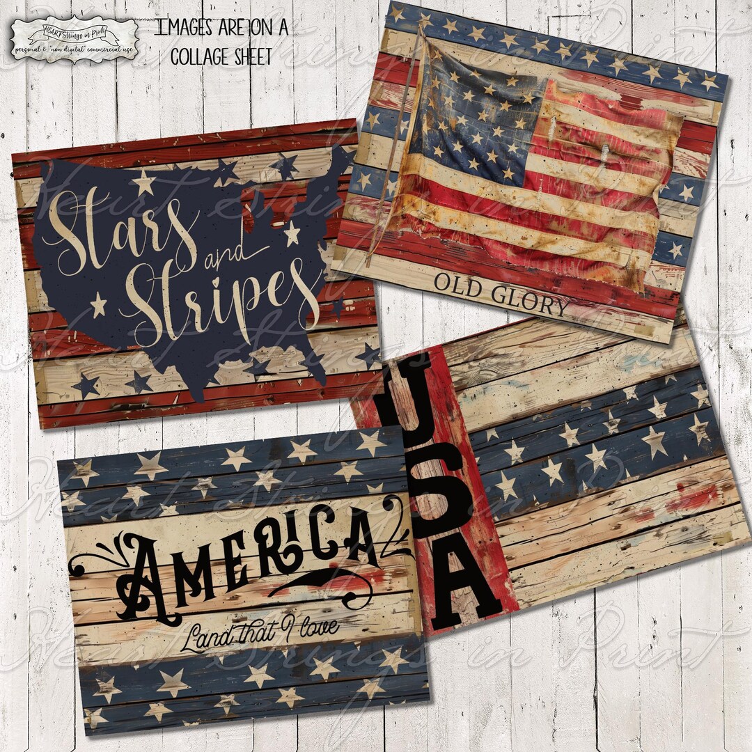 Rustic Americana Printable, Wood Sign Collage, Patriotic, Digital ...