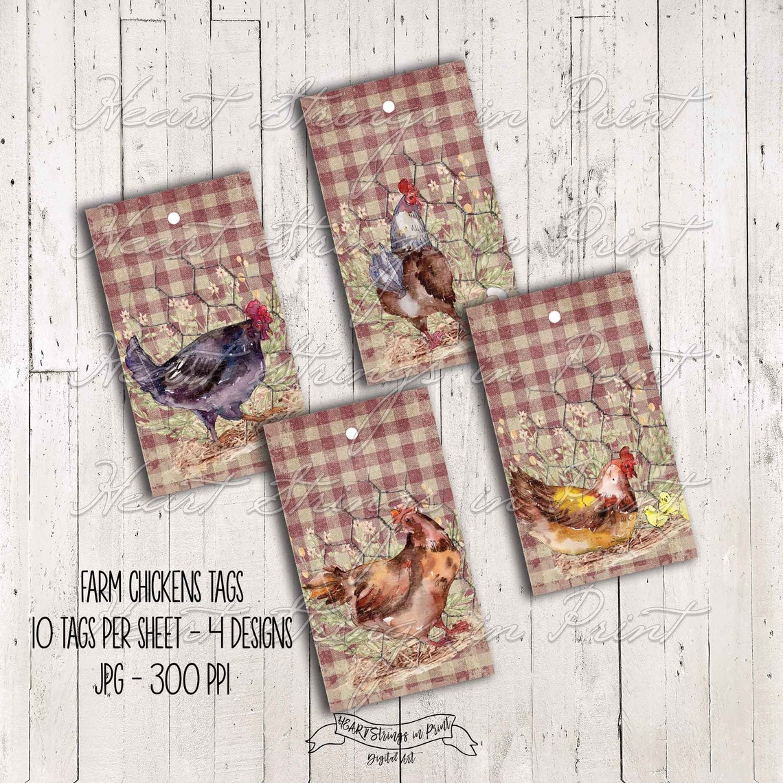 Farm Chickens Printable Tags Prim Farmhouse Instant - Etsy