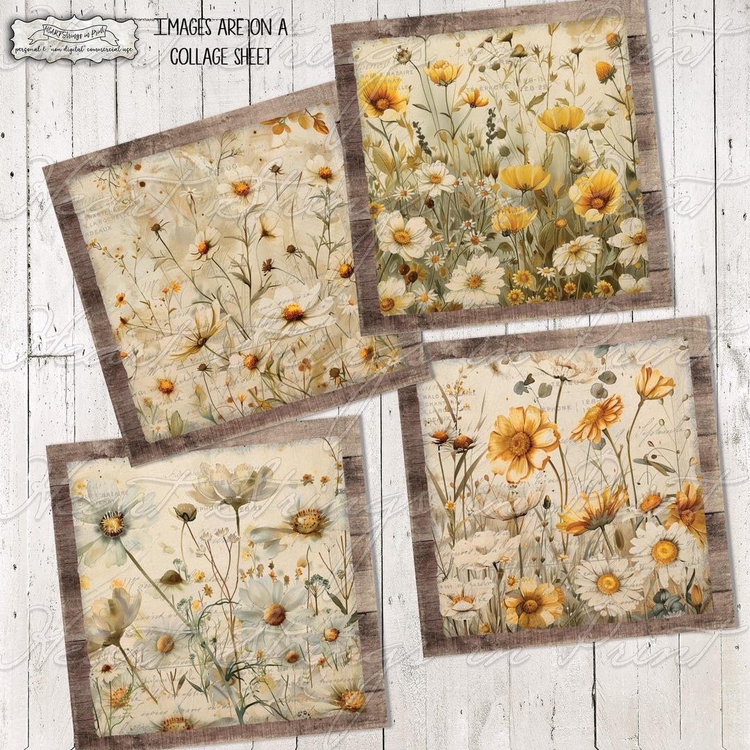 Daisies & Buttercups Printable, Coaster Designs, 4x4 Collage Sheet ...