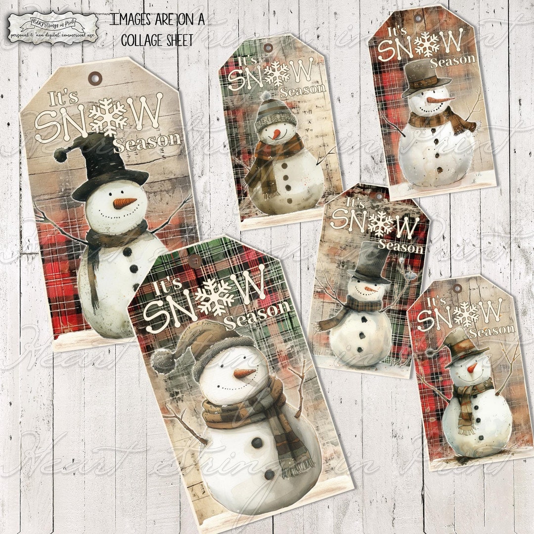 It's Snow Season Printable Tags, Winter Gift Tags, 2 Sizes, Collage ...