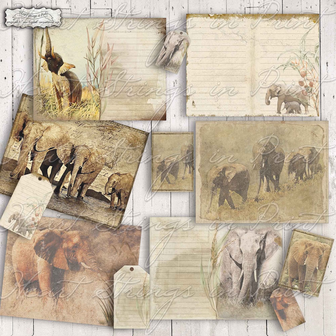 The Grand Elephant Junk Journal Bundle, Scrapbooking, Matching Ephemera ...