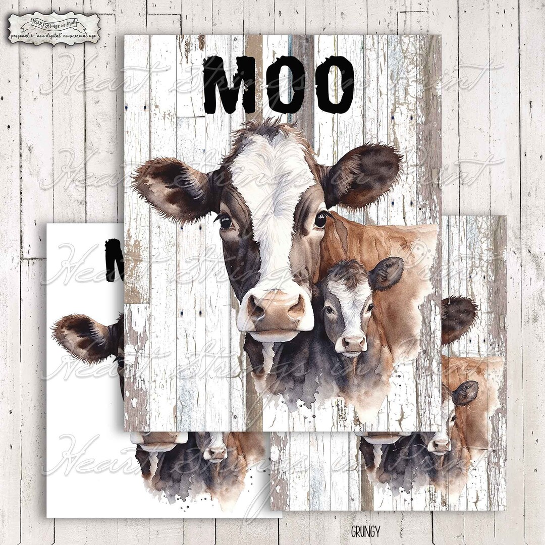 MOO, Digital Print, Cow, 8x10 Farm Wall Art, PNG, Sublimation, Rustic, Primitive, Instant ...