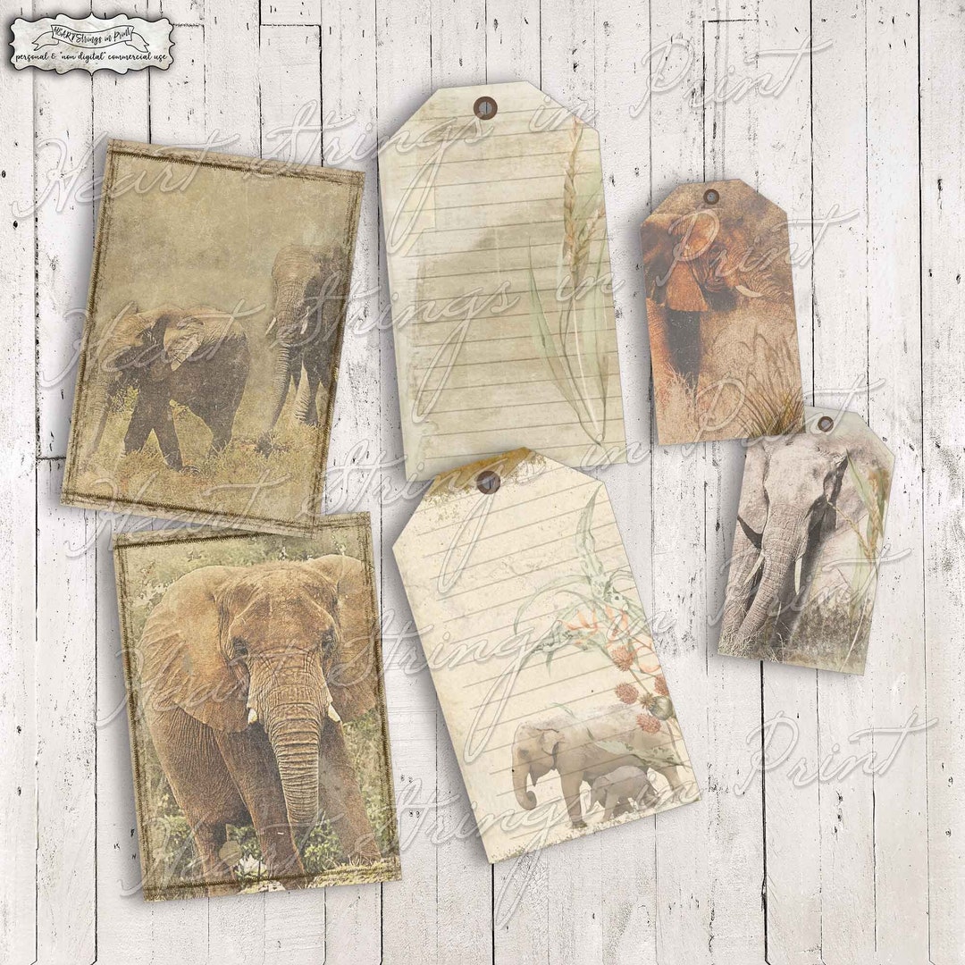 The Grand Elephant Printable Tags and Journal Cards, Ephemera, Collage ...
