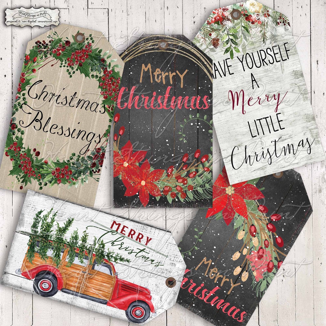 Merry Christmas Greetings Winter Tag Bundle, Hang Tags, 2x3.5 Inch ...