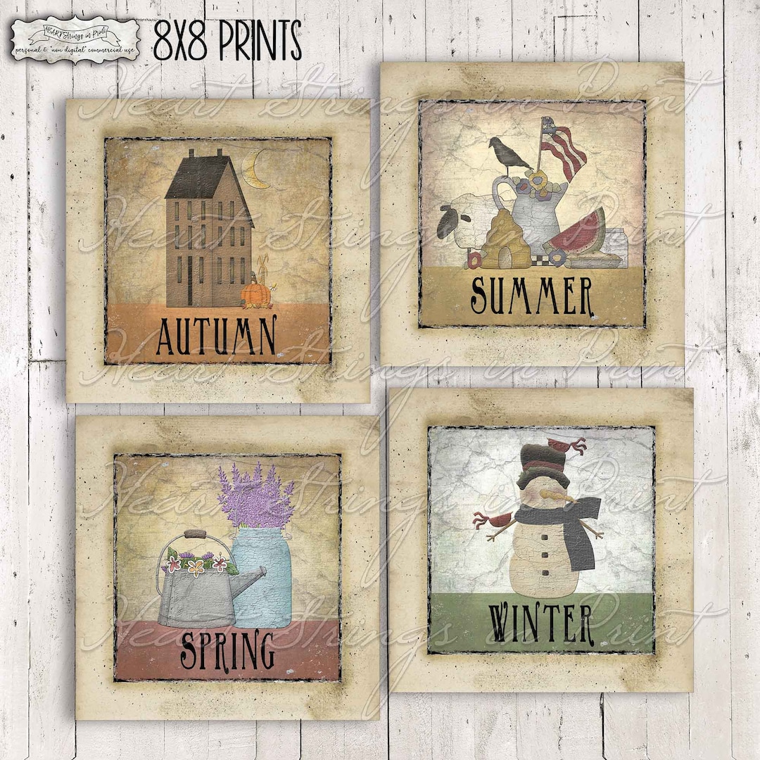 The Seasons Winter-spring-summer-autumn, Art Print Set, 8x8 Digital ...