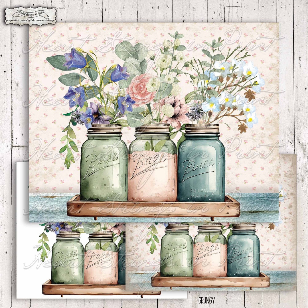 Farmhouse Mason Jar Florals, Digital Print, Spring 8x10 Sign, Printable ...
