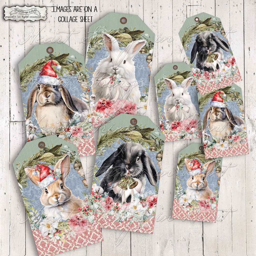 Christmas Snow Bunnies Printable Tags, Gift Tags, 2 Sizes, Collage ...