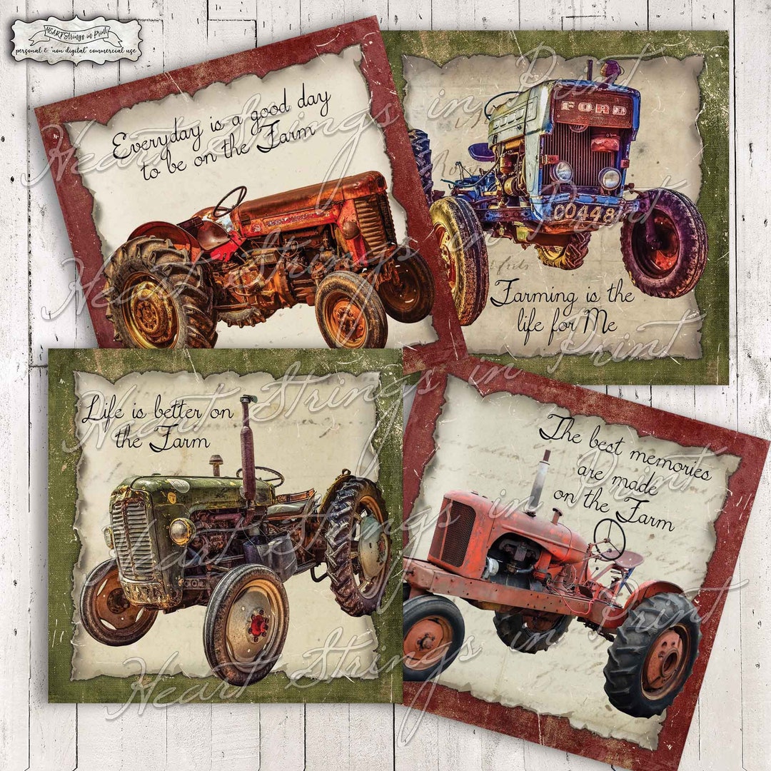 Farm Tractor Printable, Coaster Designs, 4x4 Image Collage Sheet ...