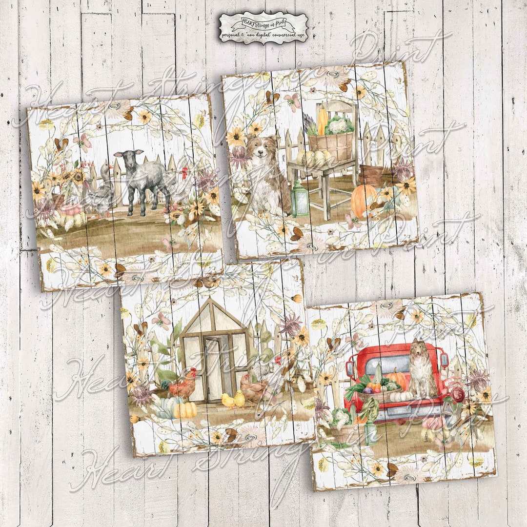 Autumn on the Farm Printable, 4x4 Image Collage Sheet, Primitive ...