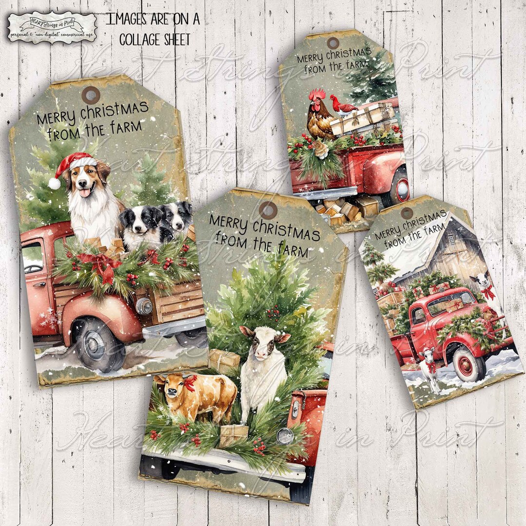 Merry Christmas From the Farm Printable Tags, Gift Tags, 2 Sizes ...