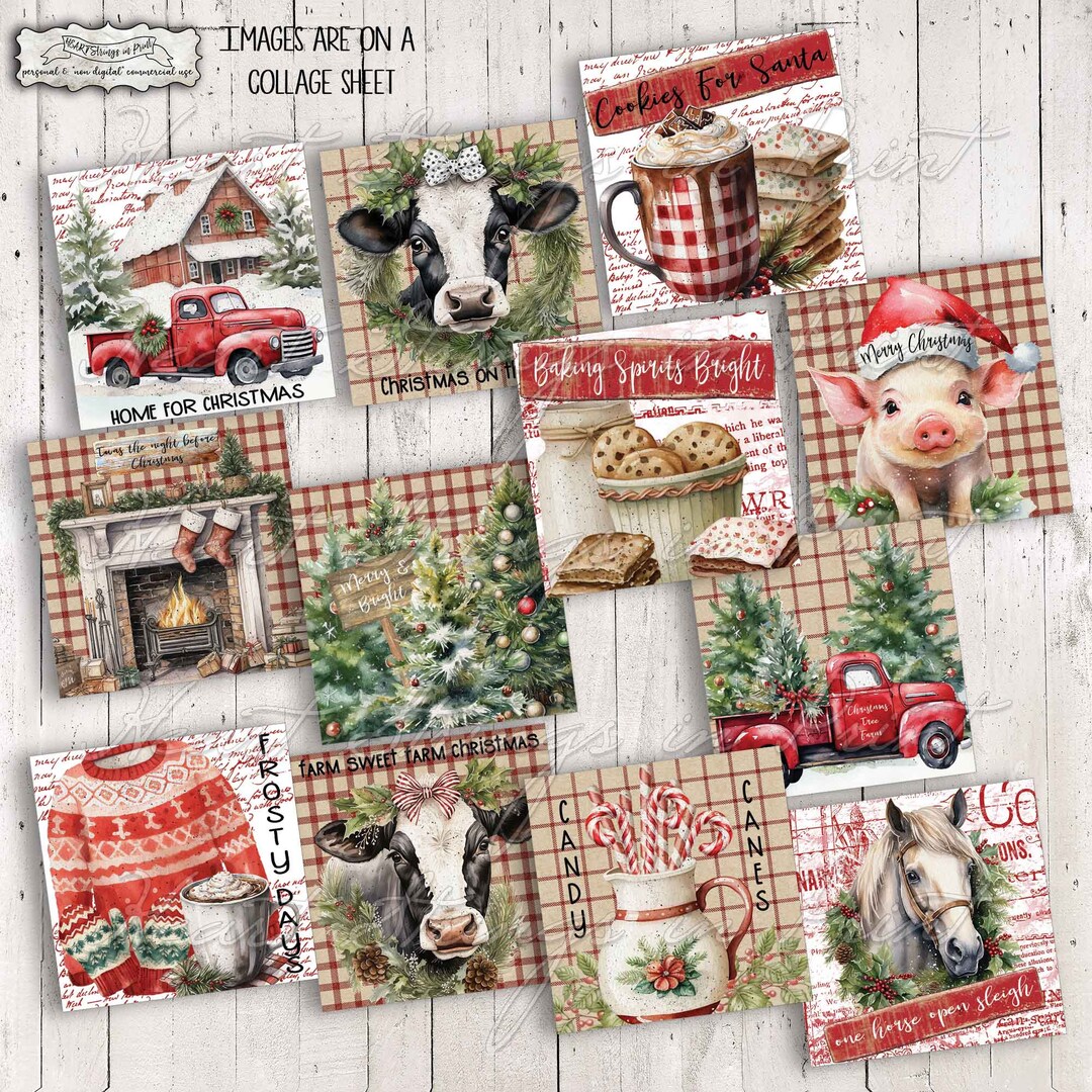 Christmas Red Printable, Digital Collage Sheet, 2x2 Mini Prints ...