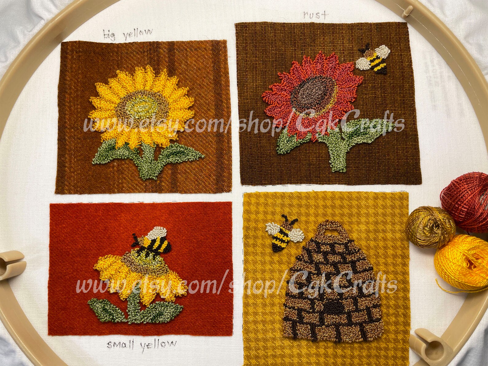Autumn Punch Needle Pattern on Wool Sunflowers and Bees Paper Mailed ...