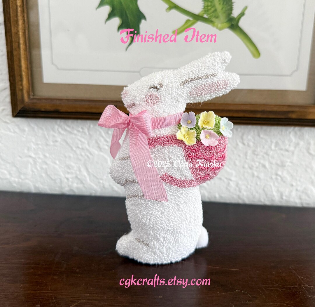Easter Punch Needle Bunny #1 With Flower Basket Figurine Sculpture ...
