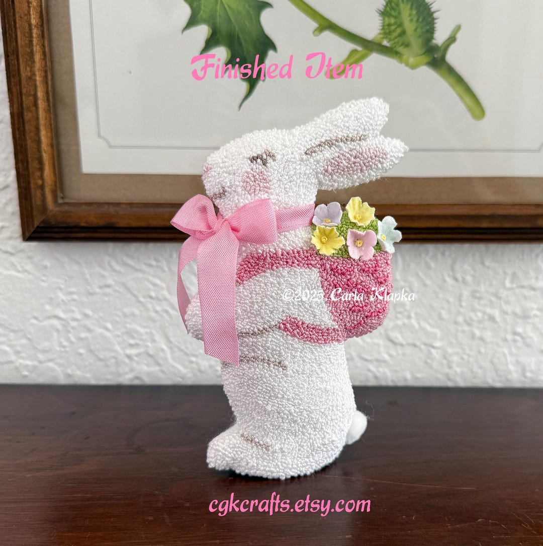 Easter Punch Needle Bunny #2 With Flower Basket Figurine Sculpture ...