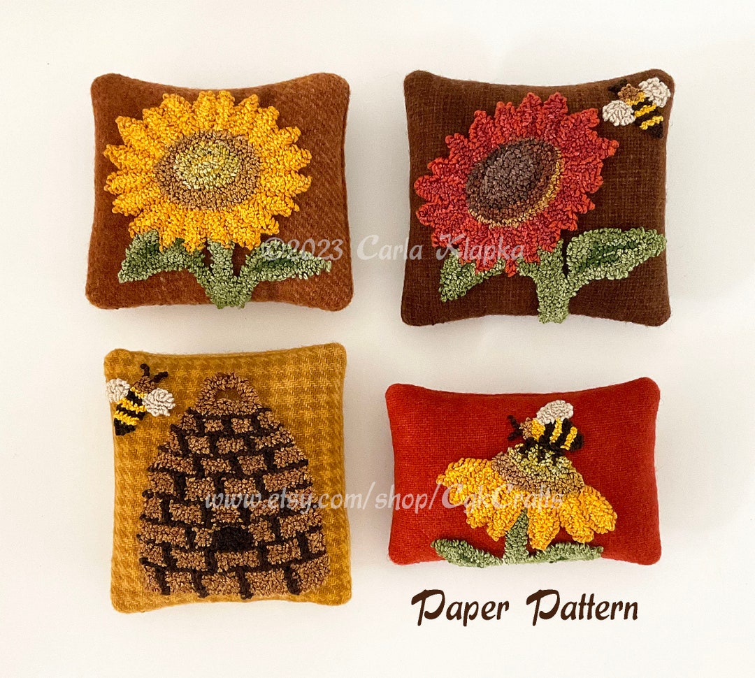 Autumn Punch Needle Pattern on Wool Sunflowers and Bees Paper Mailed ...
