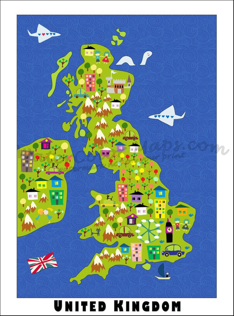 KIDS Maps UNITED KINGDOM Map Childrens Maps Map of United - Etsy