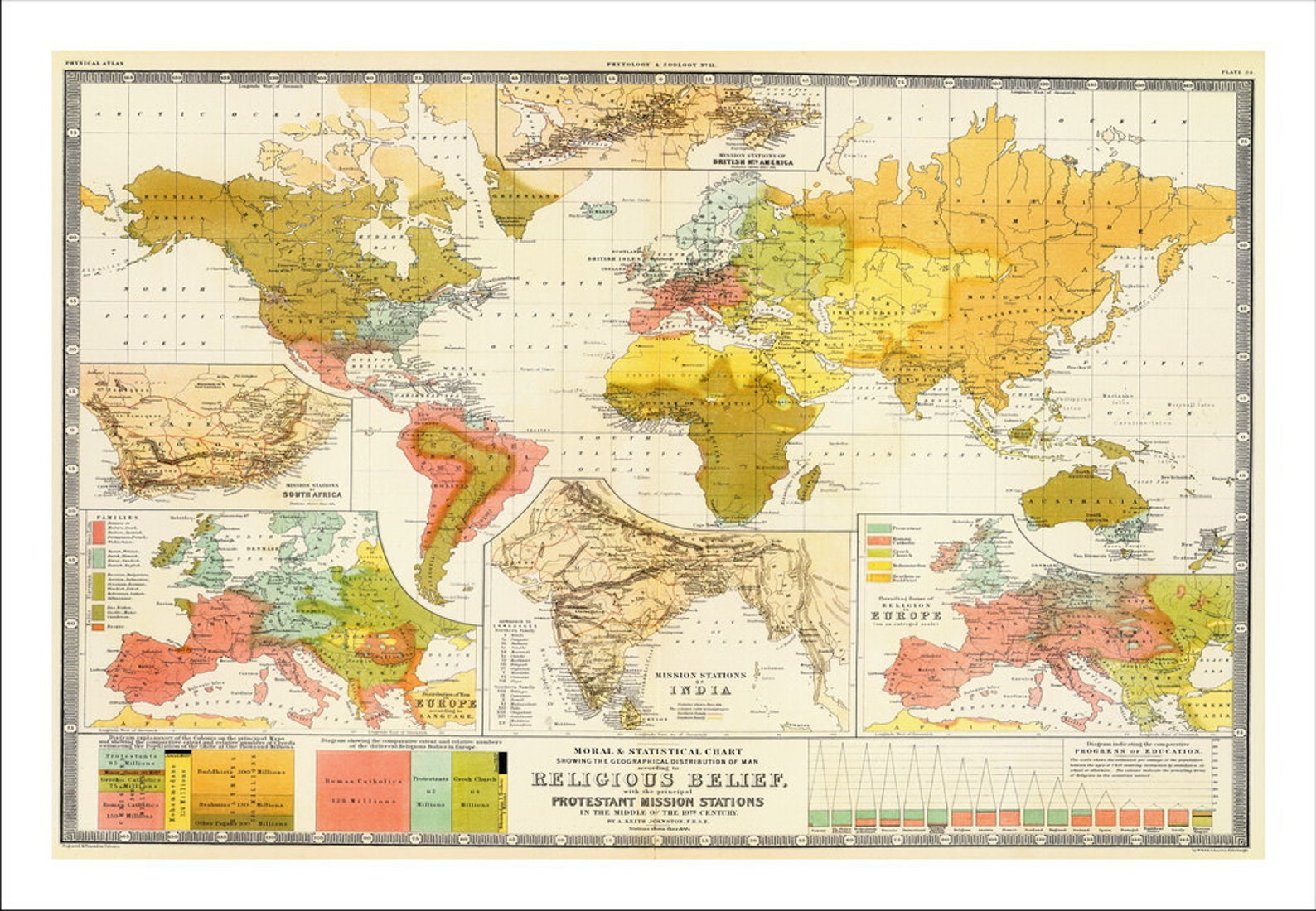 WORLD MAP 1856 Map of the World Watercolor Map Art Painted | Etsy
