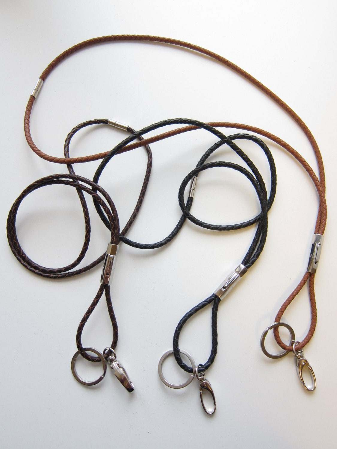 Leather Lanyard, Braided Cord, Detachable Lanyard, ID Holder, Badge ...