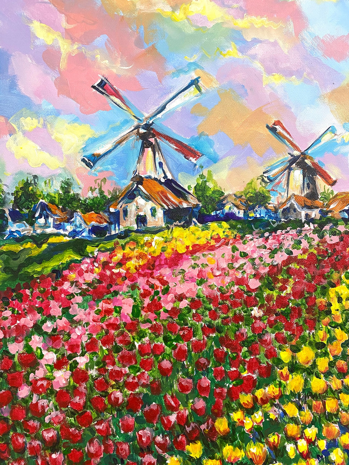 Tulip Field Painting Landscape Canvas Original Art Holland - Etsy