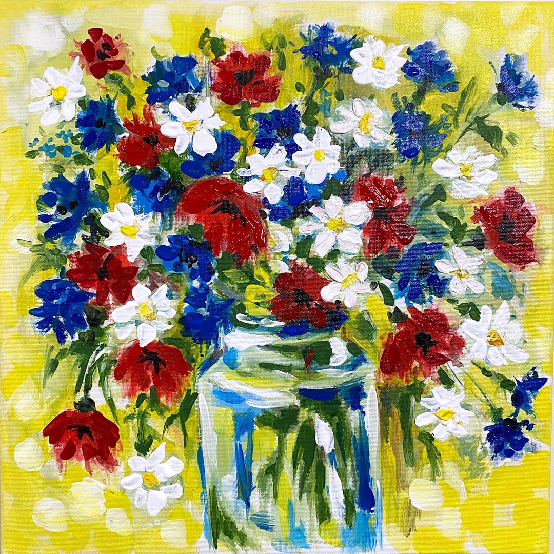 Poppy and Daisy Original Painting on Canvas, Spring Flowers Artwork ...