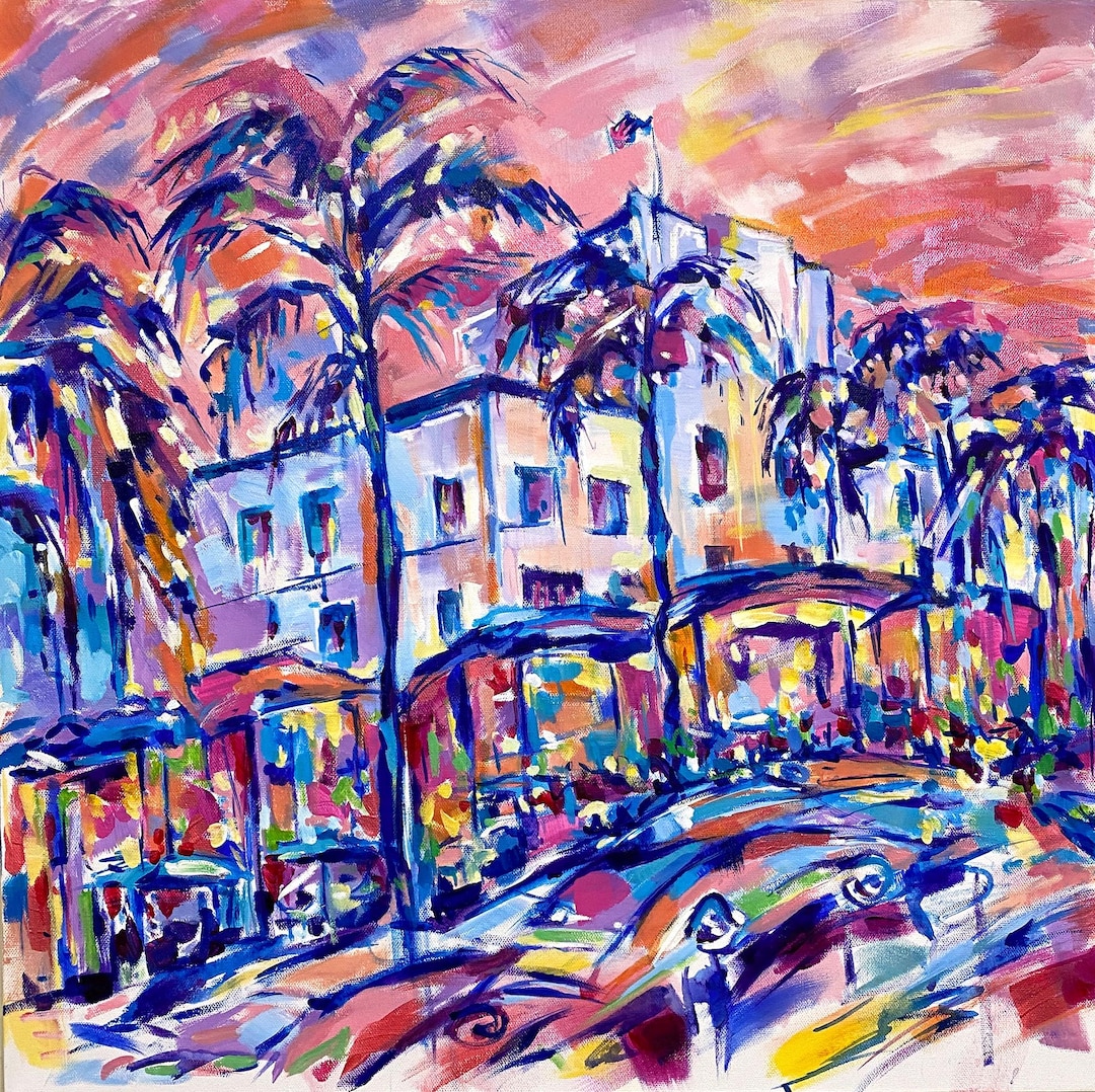 Miami Beach Painting: Original Modern Cityscape Art, South Beach Canvas ...
