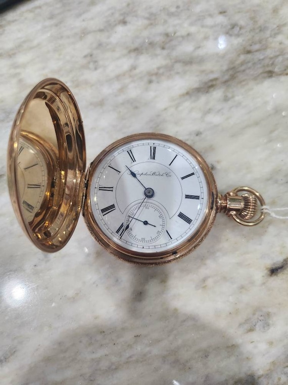 14k solid gold Antique Hampden Pocket watch 18s, 1887… - Gem