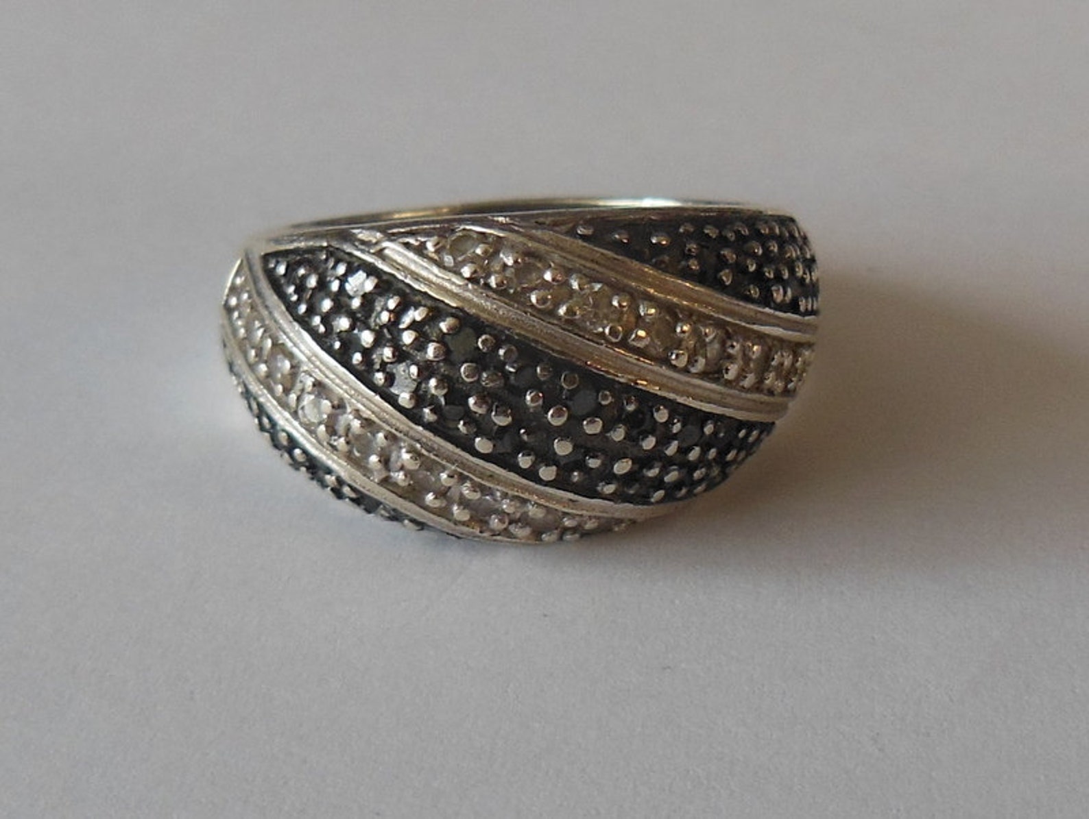 Sterling Silver Cable Design Black & Clear Rhinestone Ring Size 9 - Etsy